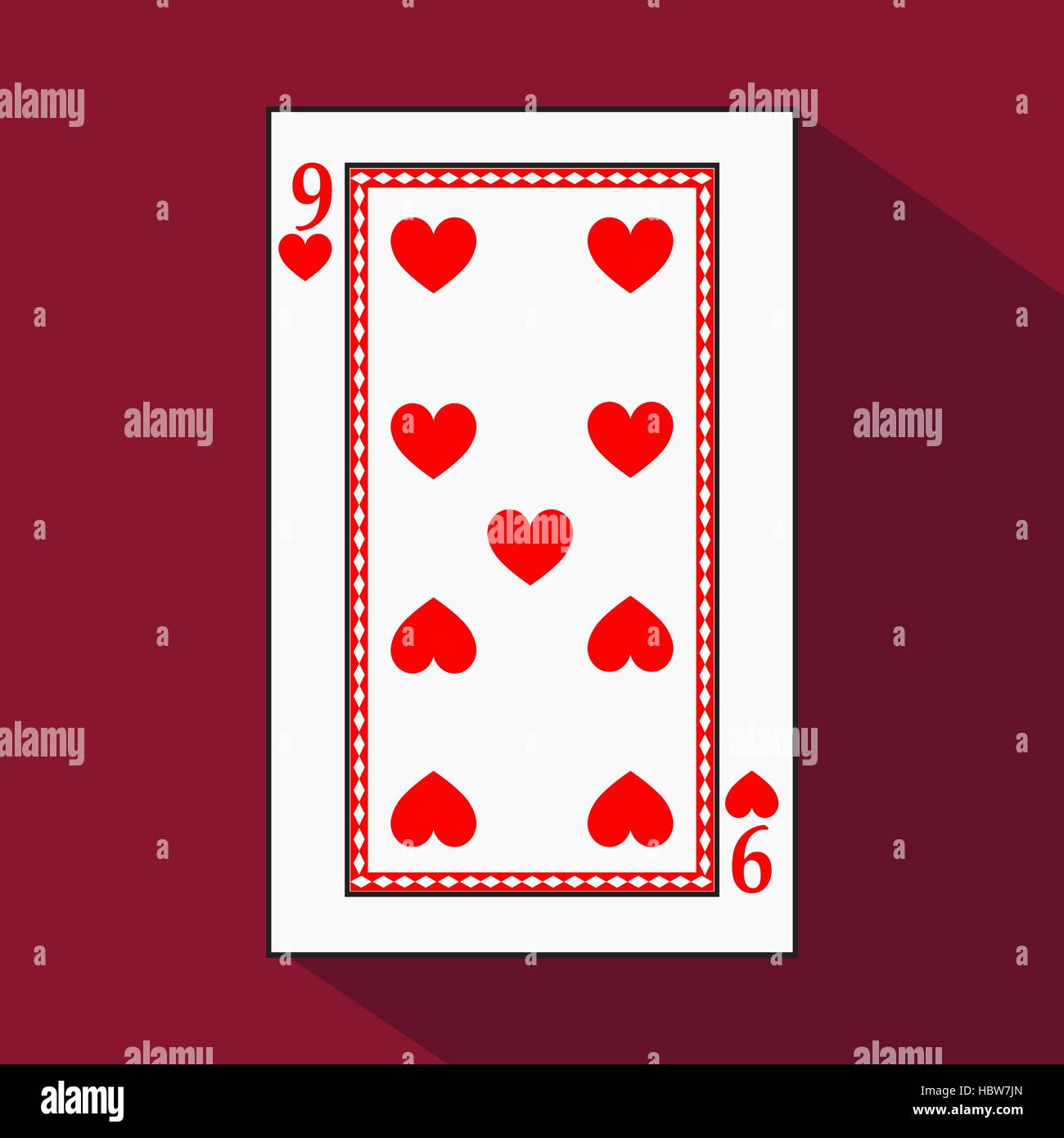 playing card. the icon picture is easy. HEART NINE 9 with white a basis ...