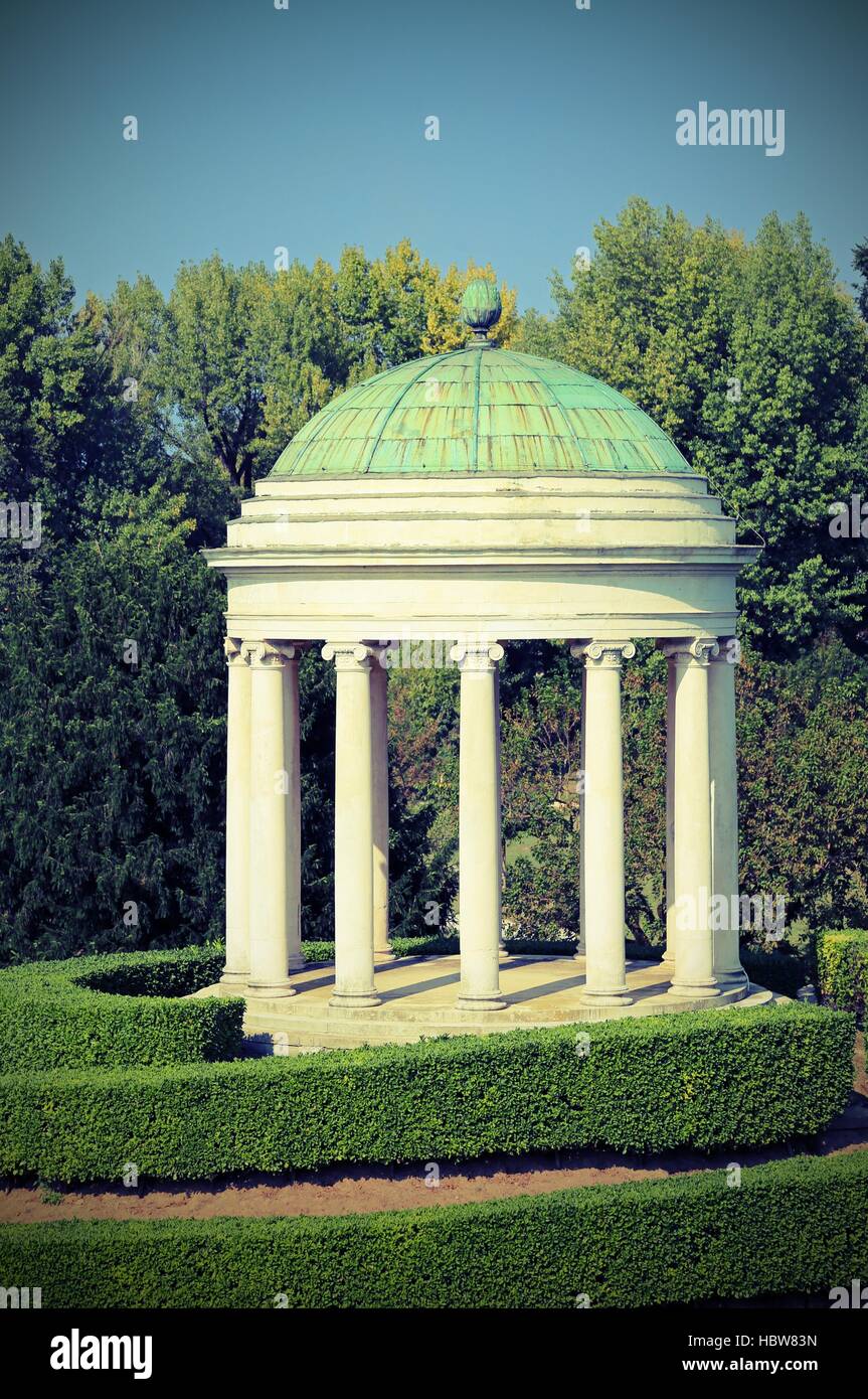 Ancient temple with the dome in classic style over the public park hill ...