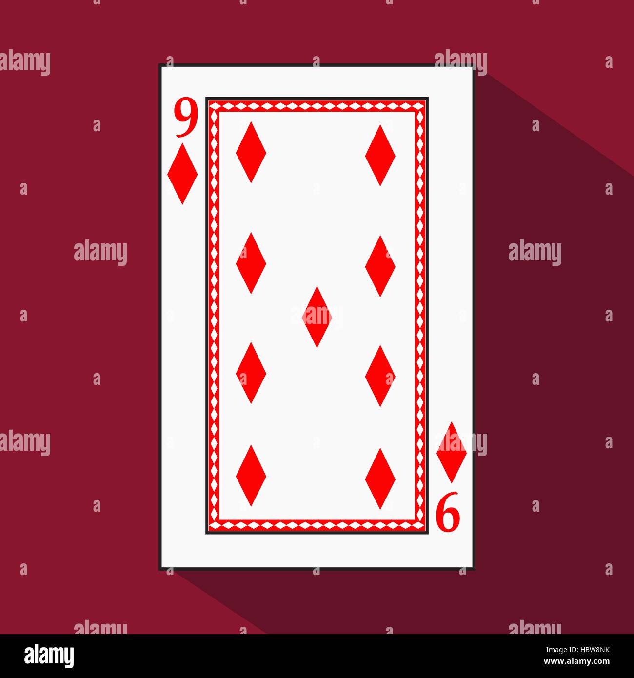 playing card. the icon picture is easy. DIAMONT NINE 9 with white a ...
