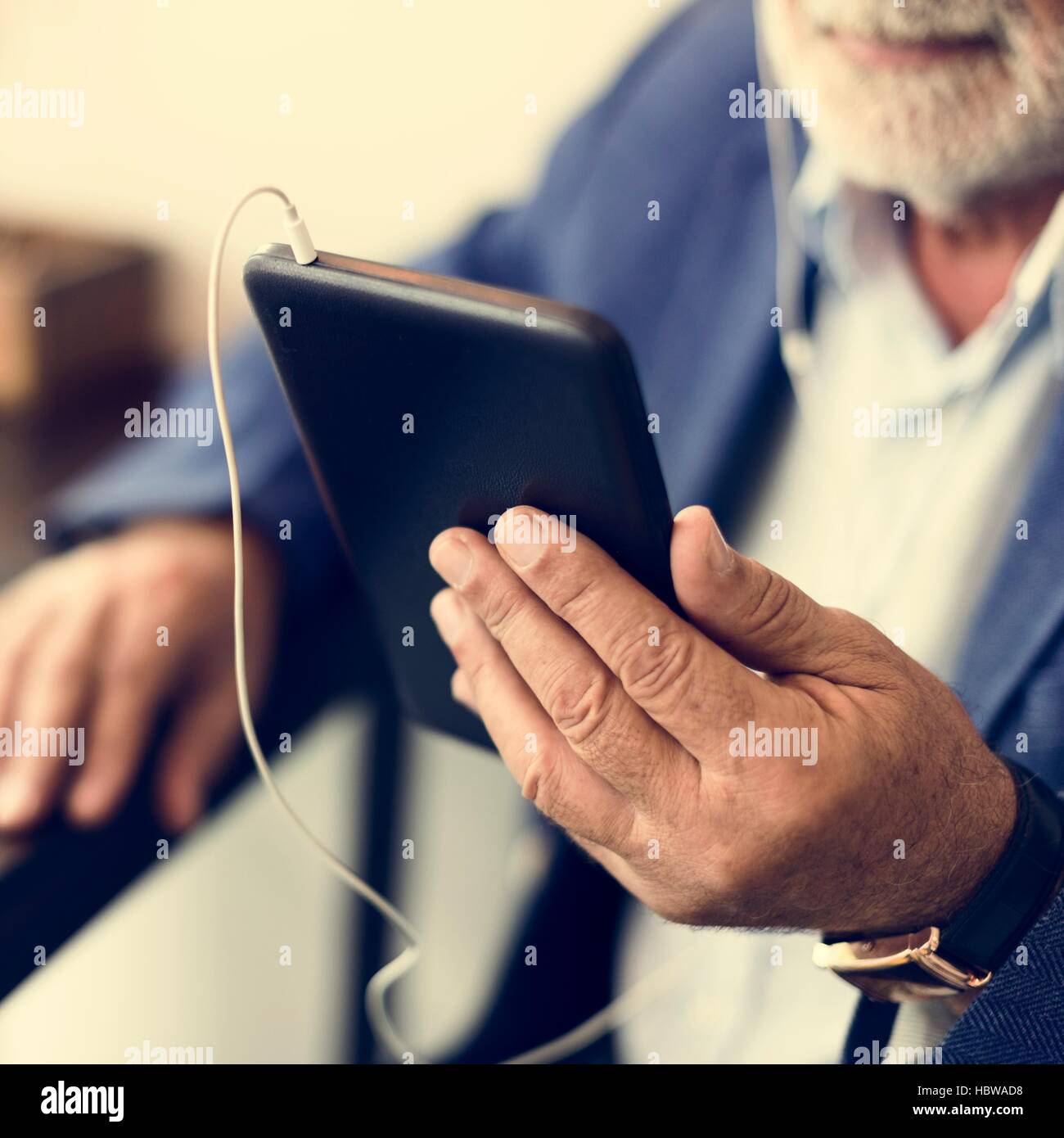 Senior Man Coffee Shop Communication Connection Technology Concept ...