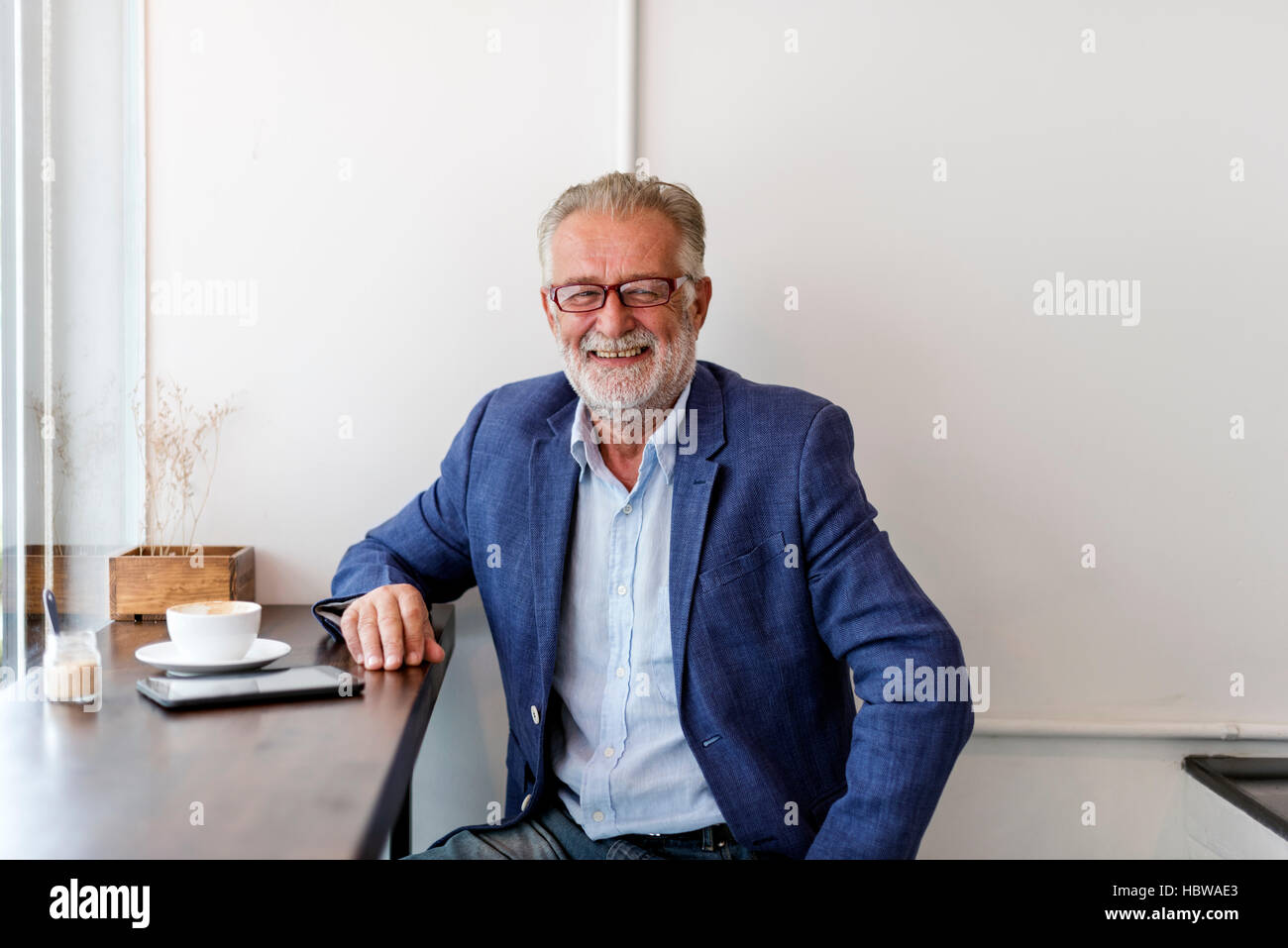 Senior Man Coffee Shop Communication Connection Technology Concept ...