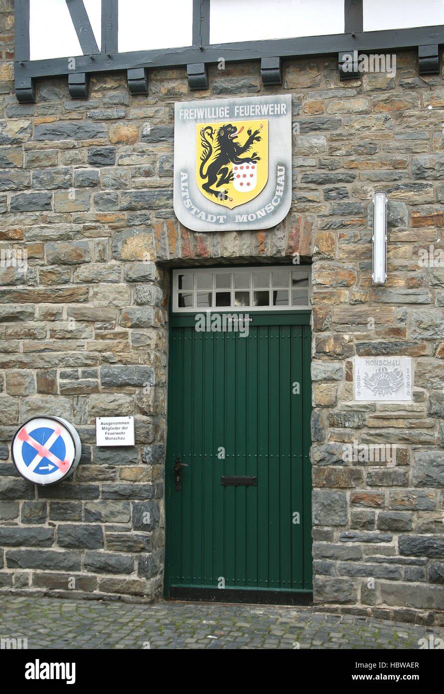 Fire Station entrance on Stadtstrasse in the market town of Monschau ...
