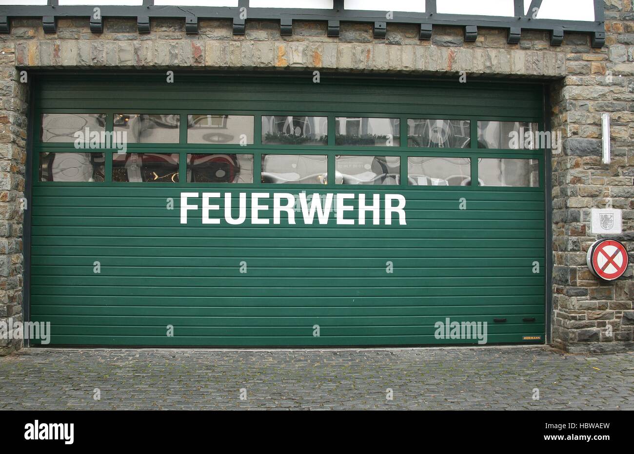 Fire Station entrance on Stadtstrasse in the market town of Monschau ...