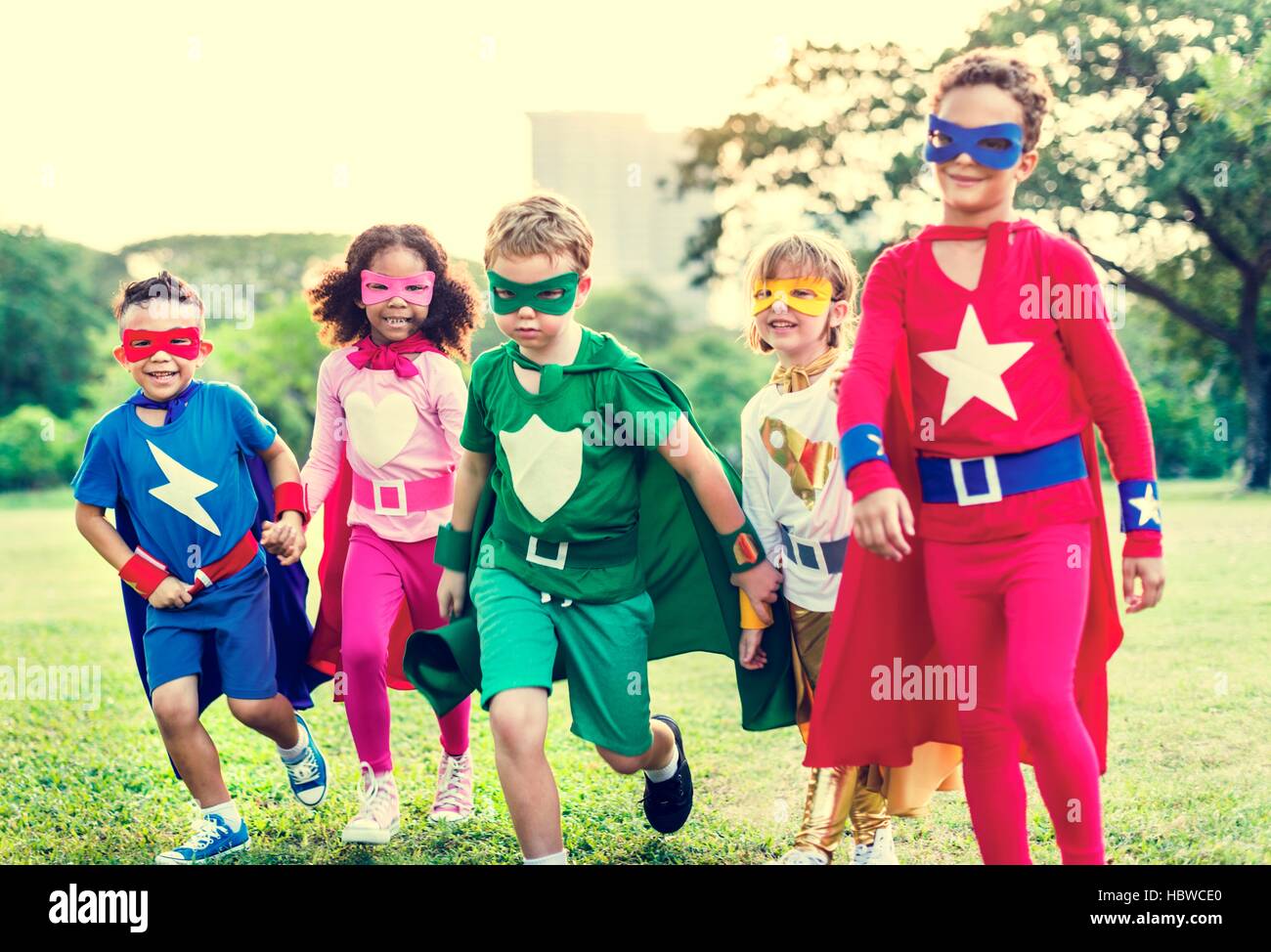 Superheroes Cheerful Kids Expressing Positivity Concept Stock Photo - Alamy