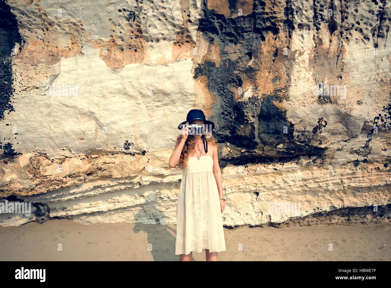 Girl Camera Photographer Focus Shooting Nature Concept Stock Photo - Alamy