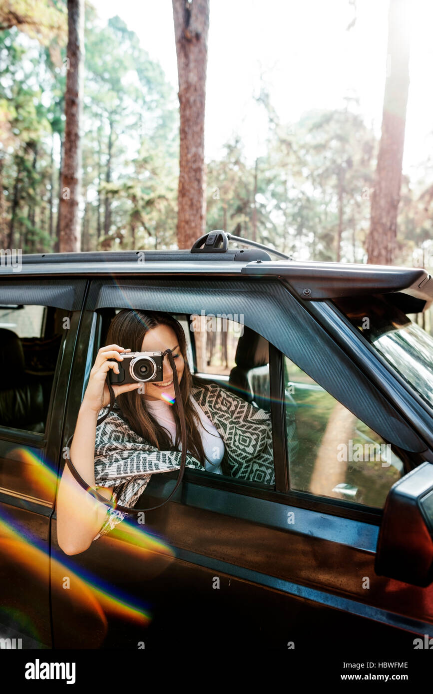 Photographer Camera Woman Shooting Car Vehicle Concept Stock Photo - Alamy