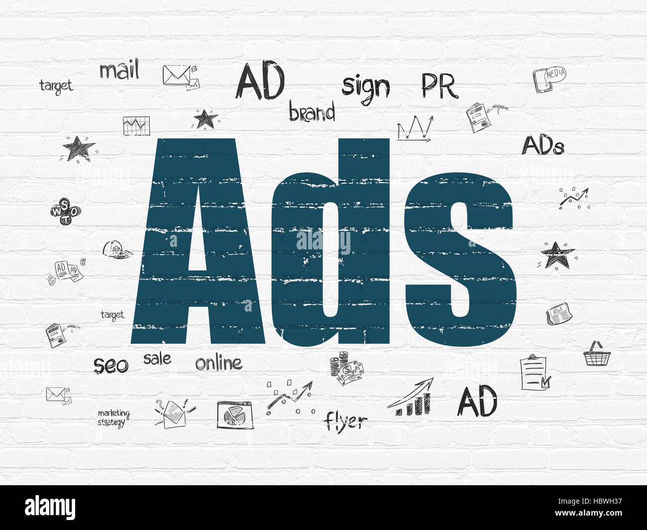 Advertising concept: Ads on wall background Stock Photo - Alamy