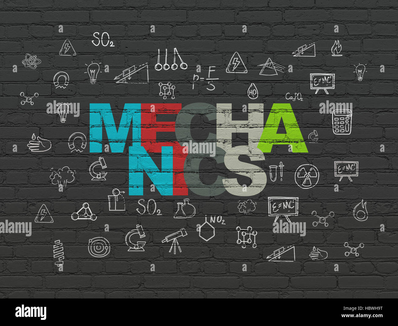 Science concept: Mechanics on wall background Stock Photo - Alamy