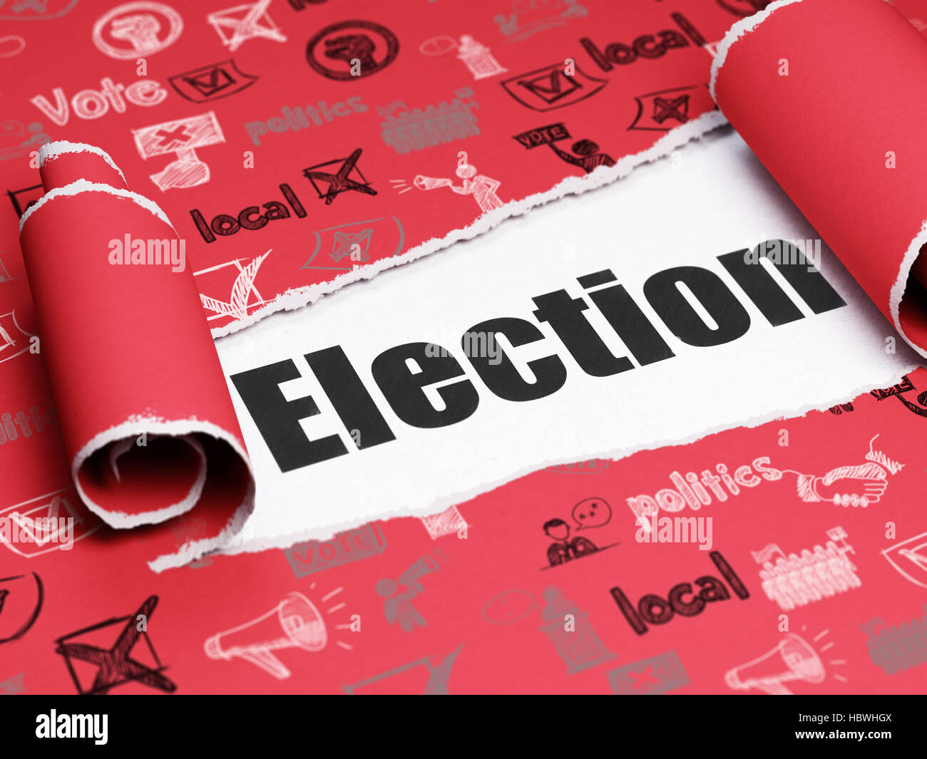 Political concept: black text Election under the piece of torn paper ...