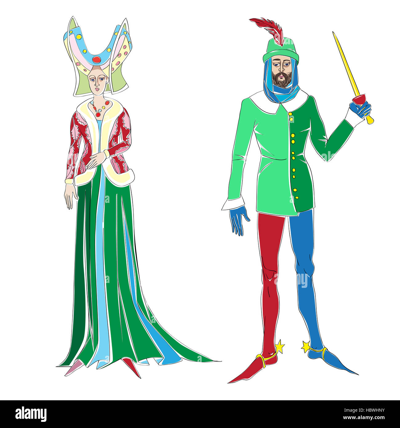 two medieval costumes Stock Photo - Alamy