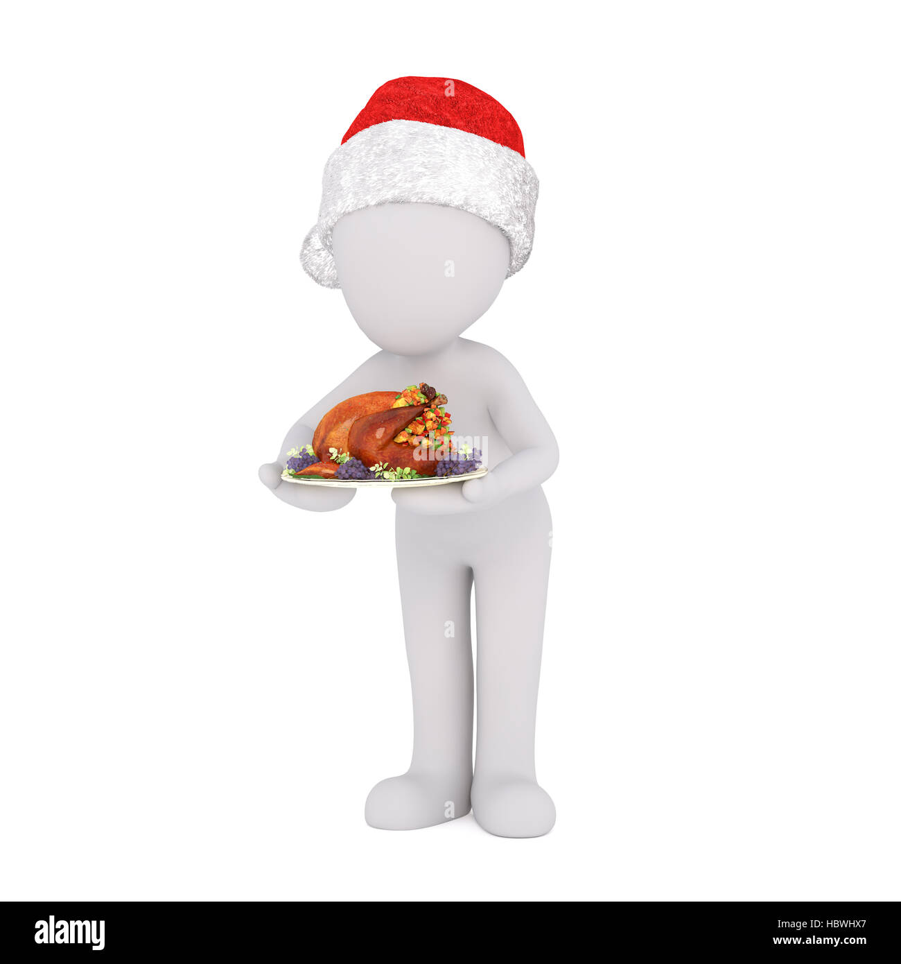 cute 3d chef or waiter wearing a festive red Santa hat serving ...
