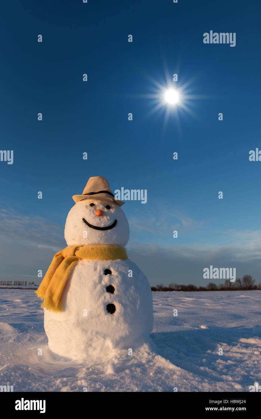 snowman on blue sky background Stock Photo - Alamy