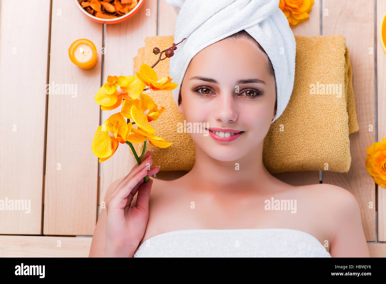 Young woman in spa health concept Stock Photo - Alamy