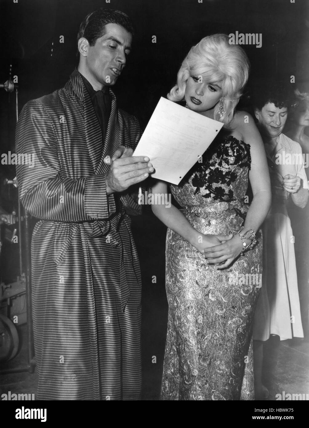 THE GEORGE RAFT STORY, Ray Danton, Jayne Mansfield, studying script on ...