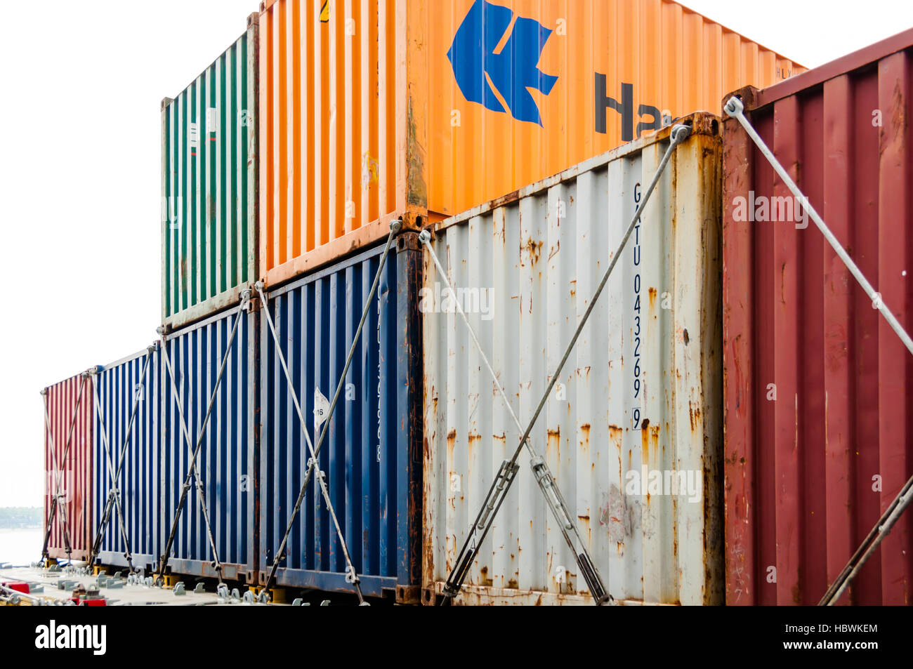 Colorful containers on a container ship Stock Photo - Alamy