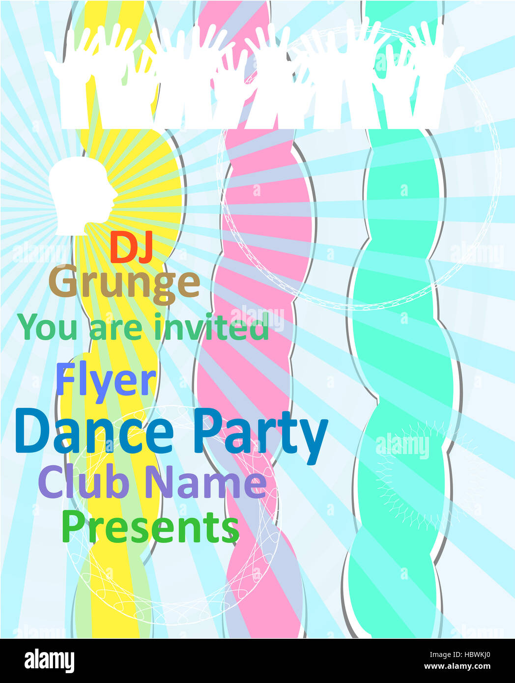 Vertical music party background with colorful graphic elements and text ...