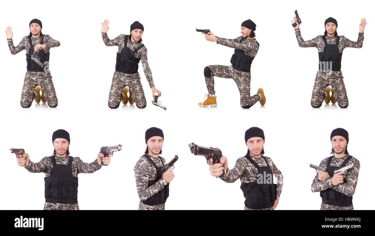 Soldier with gun isolated on white Stock Photo - Alamy