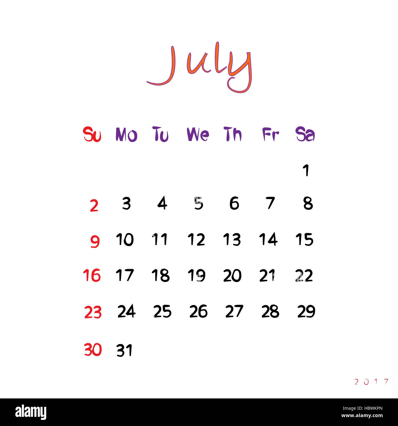 The month of july drawing hi-res stock photography and images - Alamy