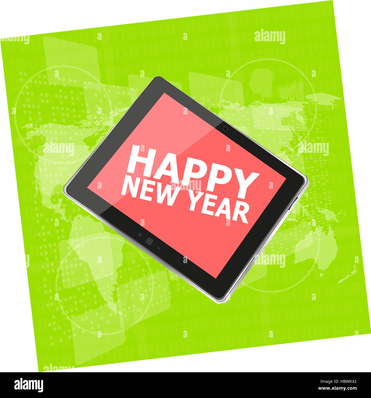 mobile phone tablet pc with Happy New Year design Stock Photo - Alamy