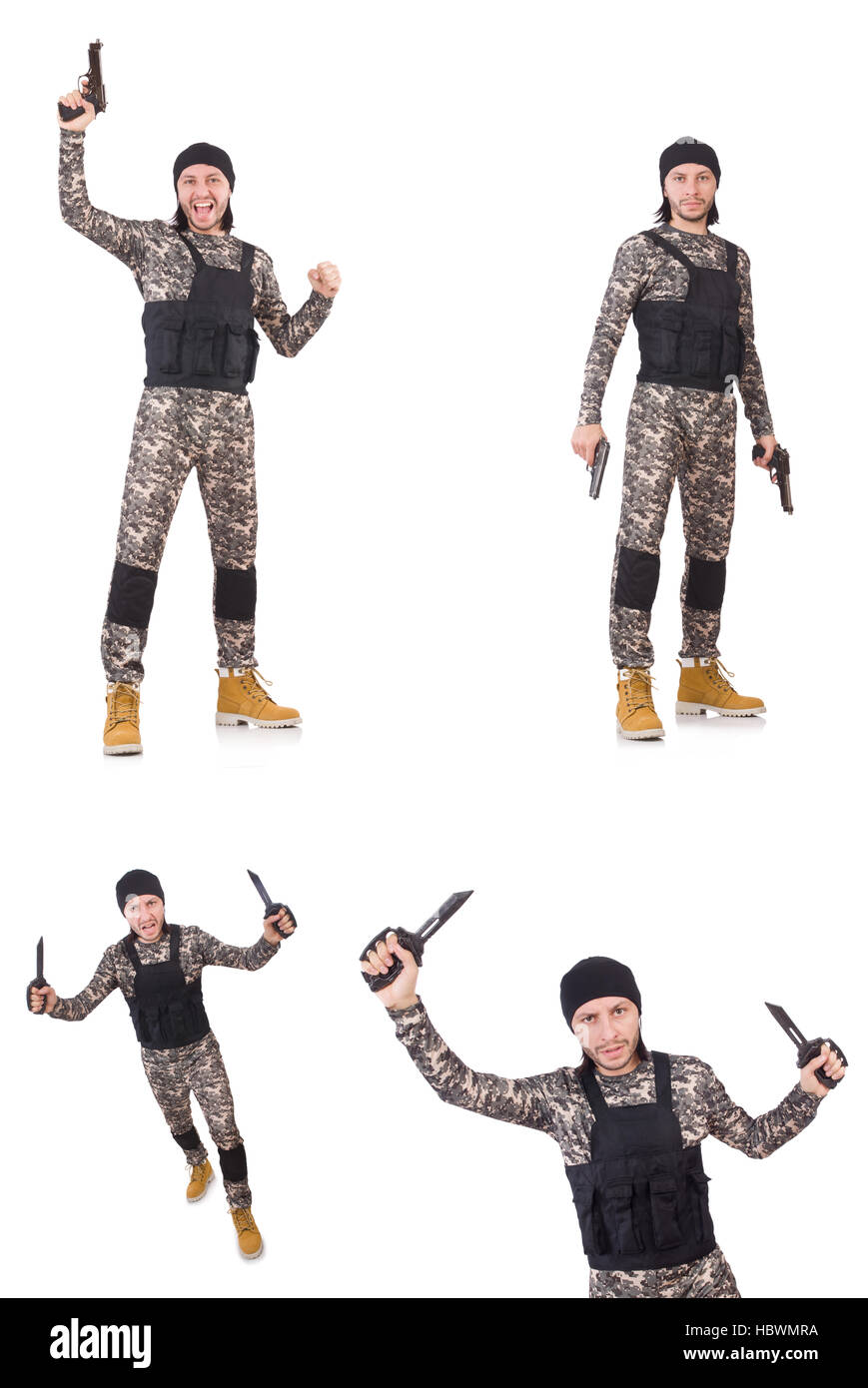 Soldier with gun isolated on white Stock Photo - Alamy