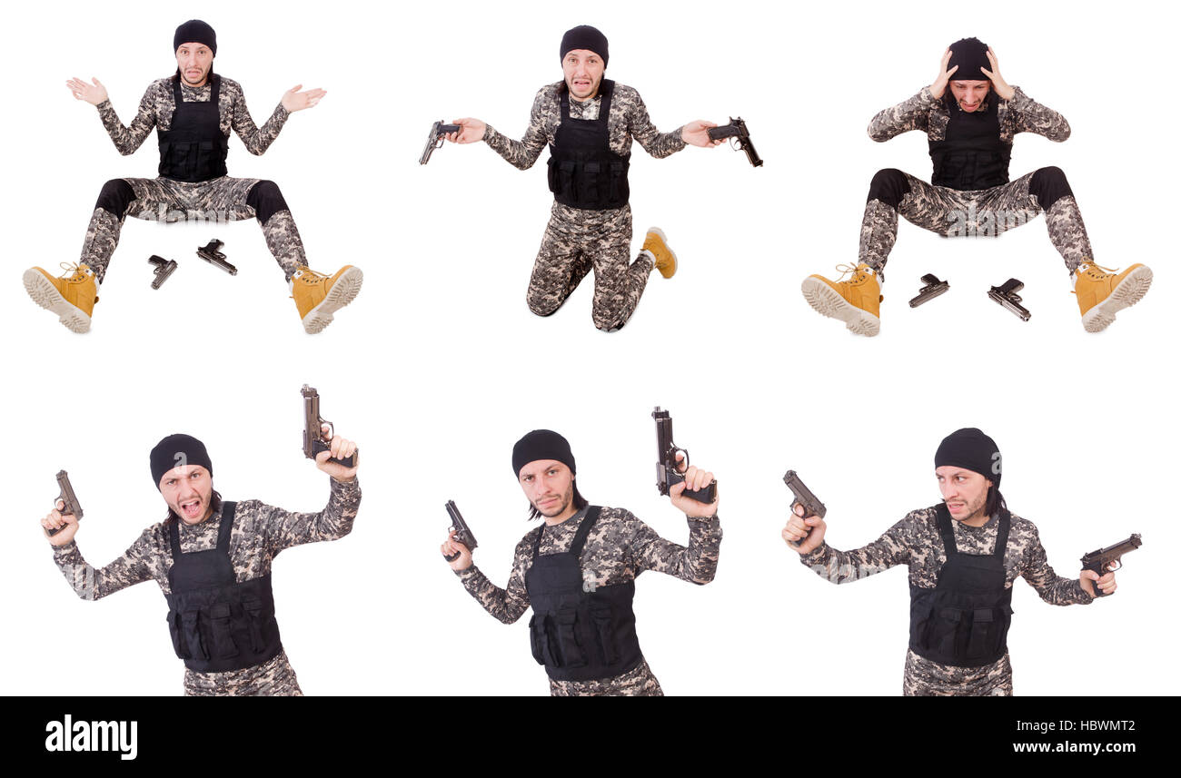 Soldier with gun isolated on white Stock Photo - Alamy