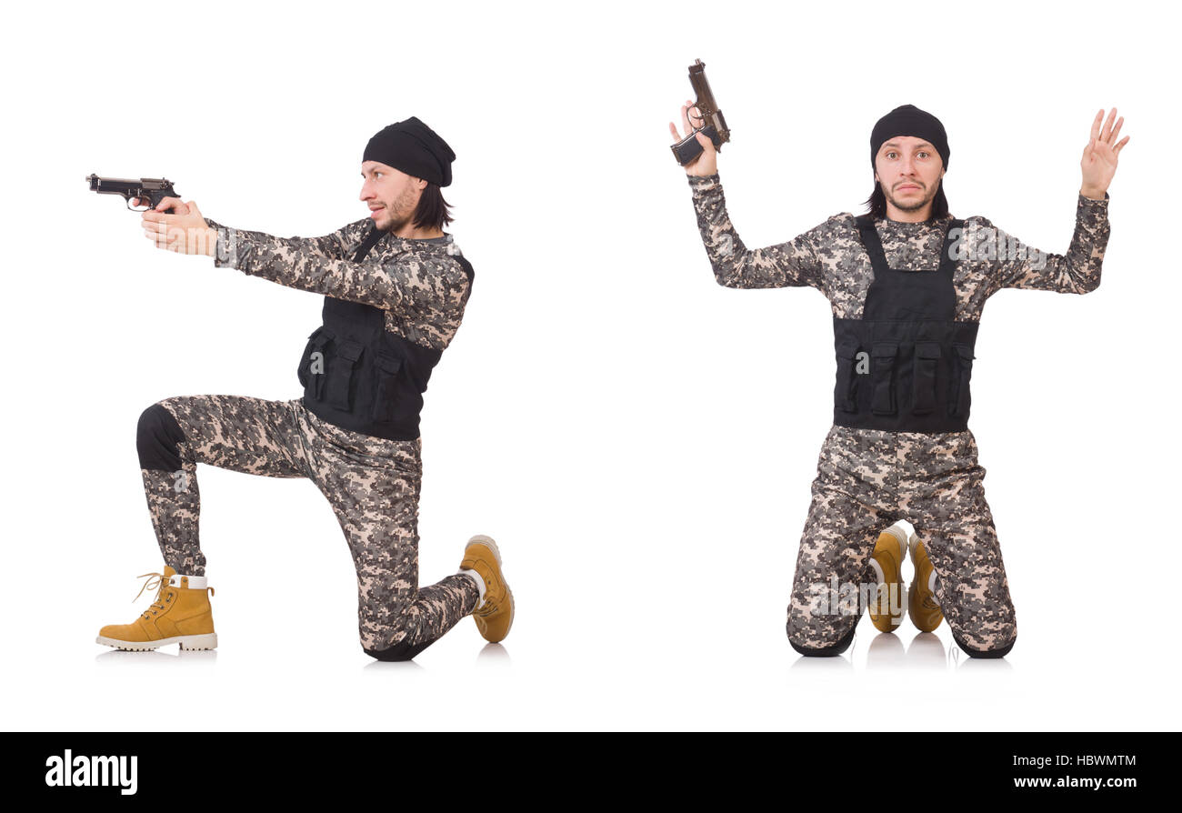 Soldier with gun isolated on white Stock Photo - Alamy