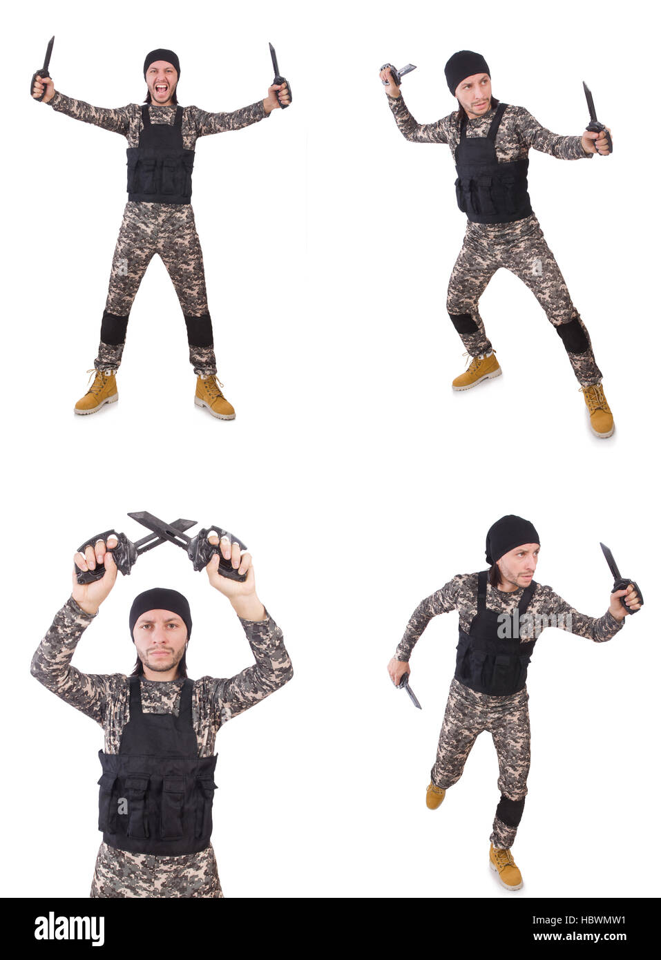 Soldier with knife isolated on white Stock Photo - Alamy