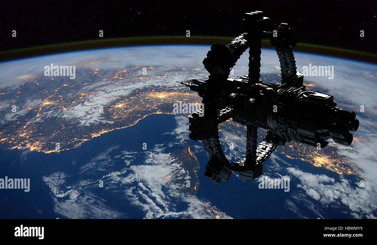 Space Station Orbiting Earth Stock Photo - Alamy