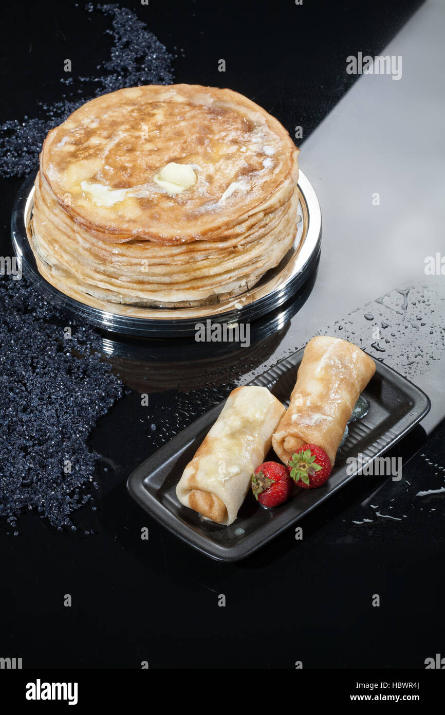 Pancakes On A Glass Background Stock Photo - Alamy