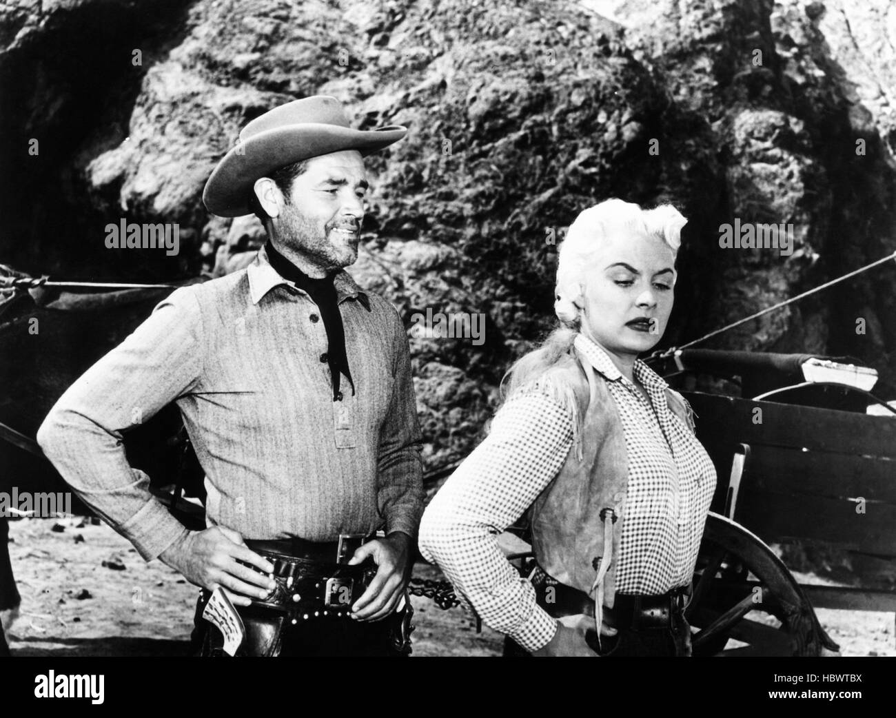 THE GREAT JESSE JAMES RAID, from left, Tom Neal, Barbara Payton, 1953 ...
