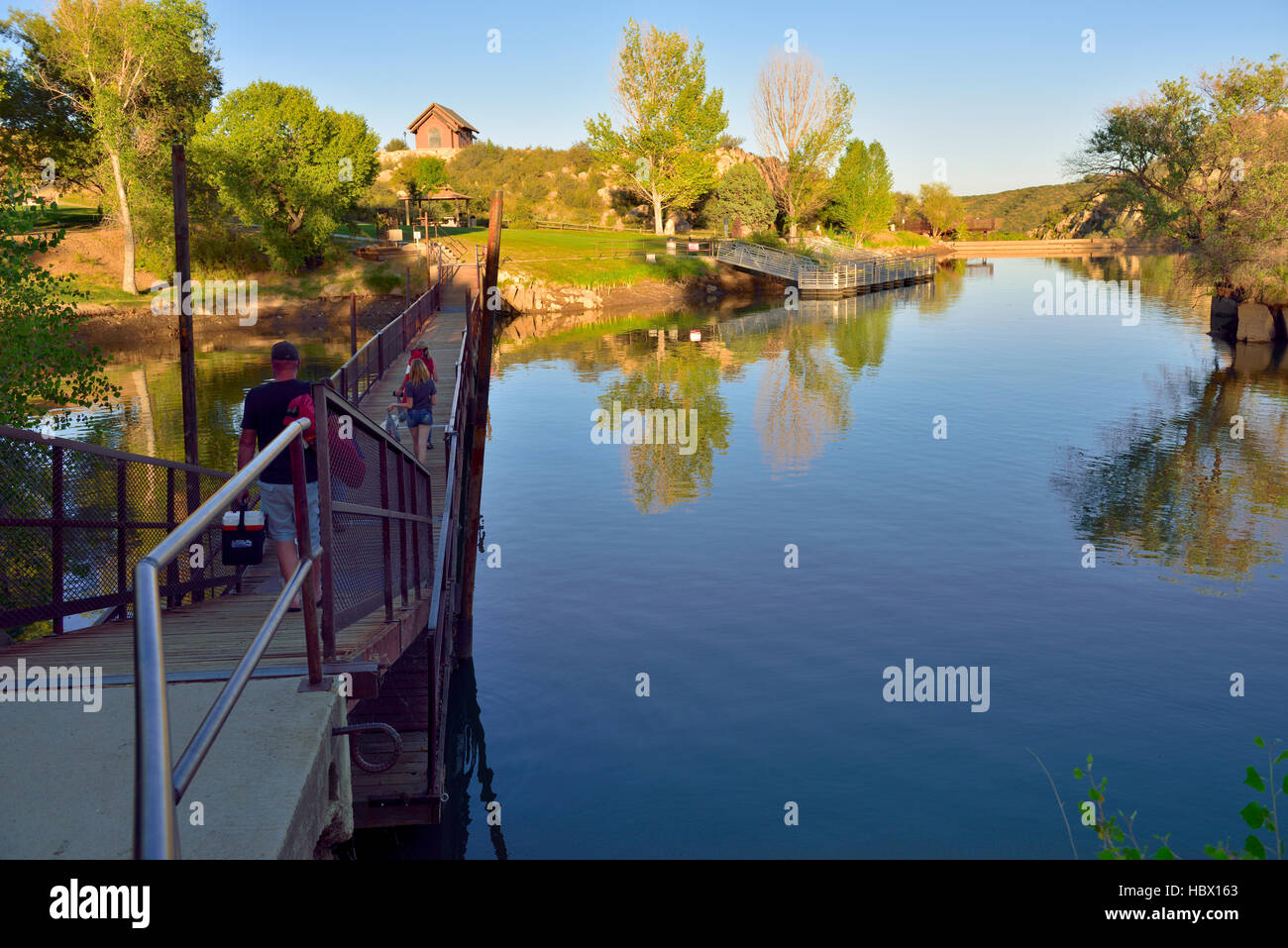Boardwalk bridge over lake at Fain Park, Prescott Valley, Arizona ...