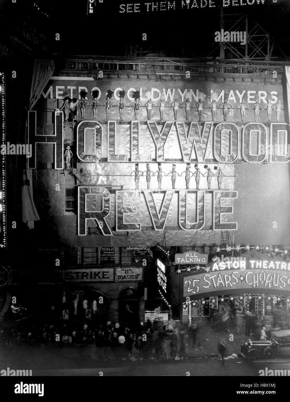 THE HOLLYWOOD REVUE OF 1929, actual New York theater marquee exhibiting ...