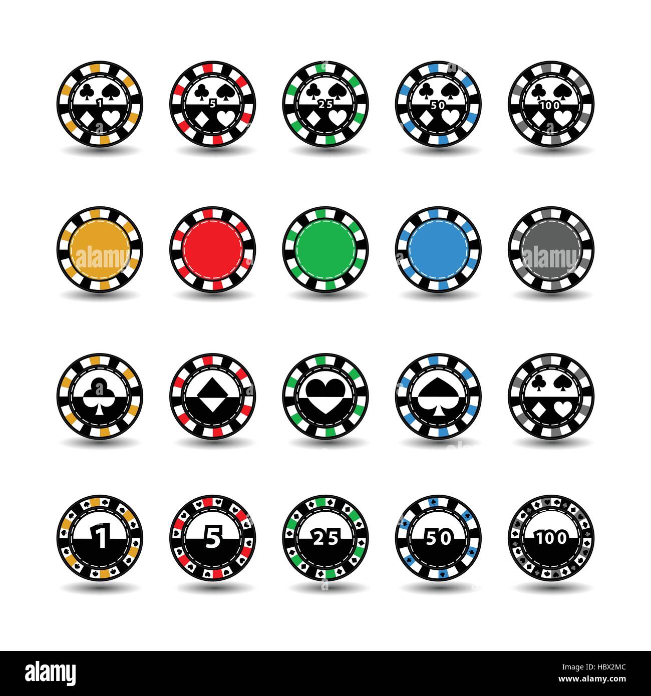 set chips for poker yellow green grey red yellow one in the middle and ...