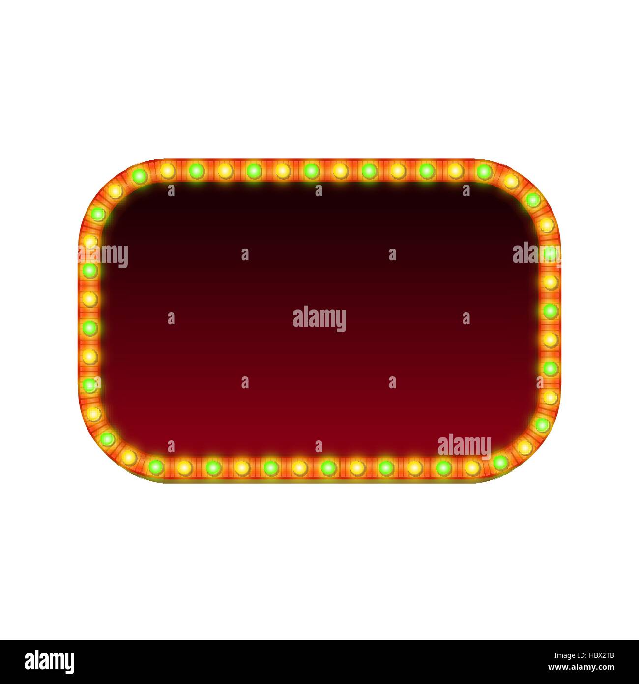 Blank 3d rectangular retro light banner with shining lights. Red sign ...