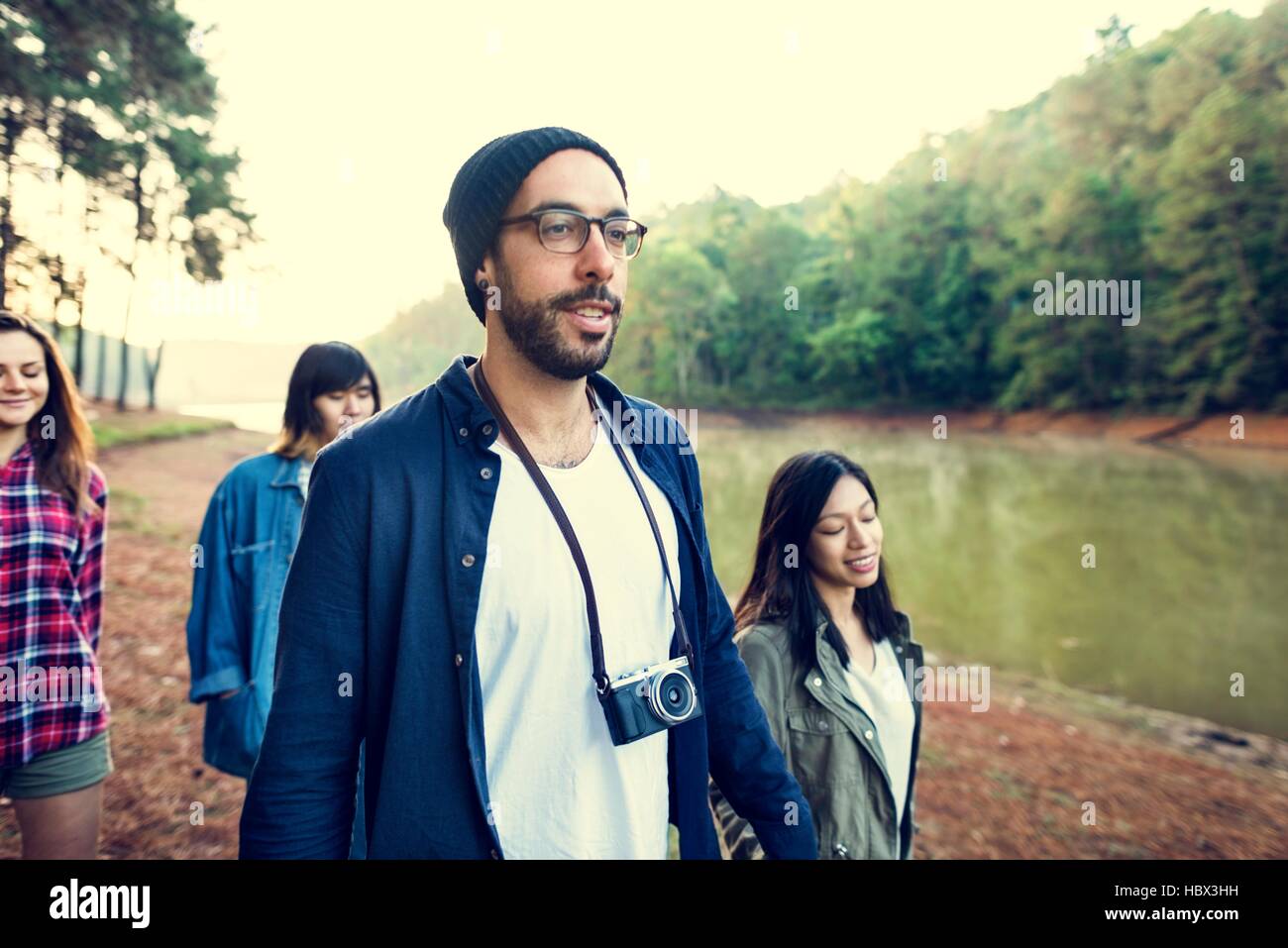 Friends Explore Nature Outdoors Concept Stock Photo - Alamy