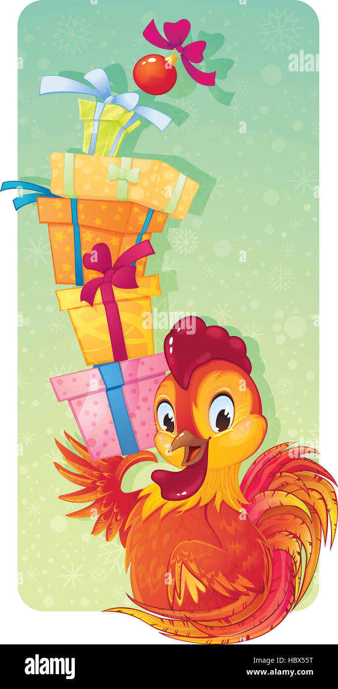 Cute Symbol of Chinese Horoscope - Fire Red Rooster with Gift Boxes ...