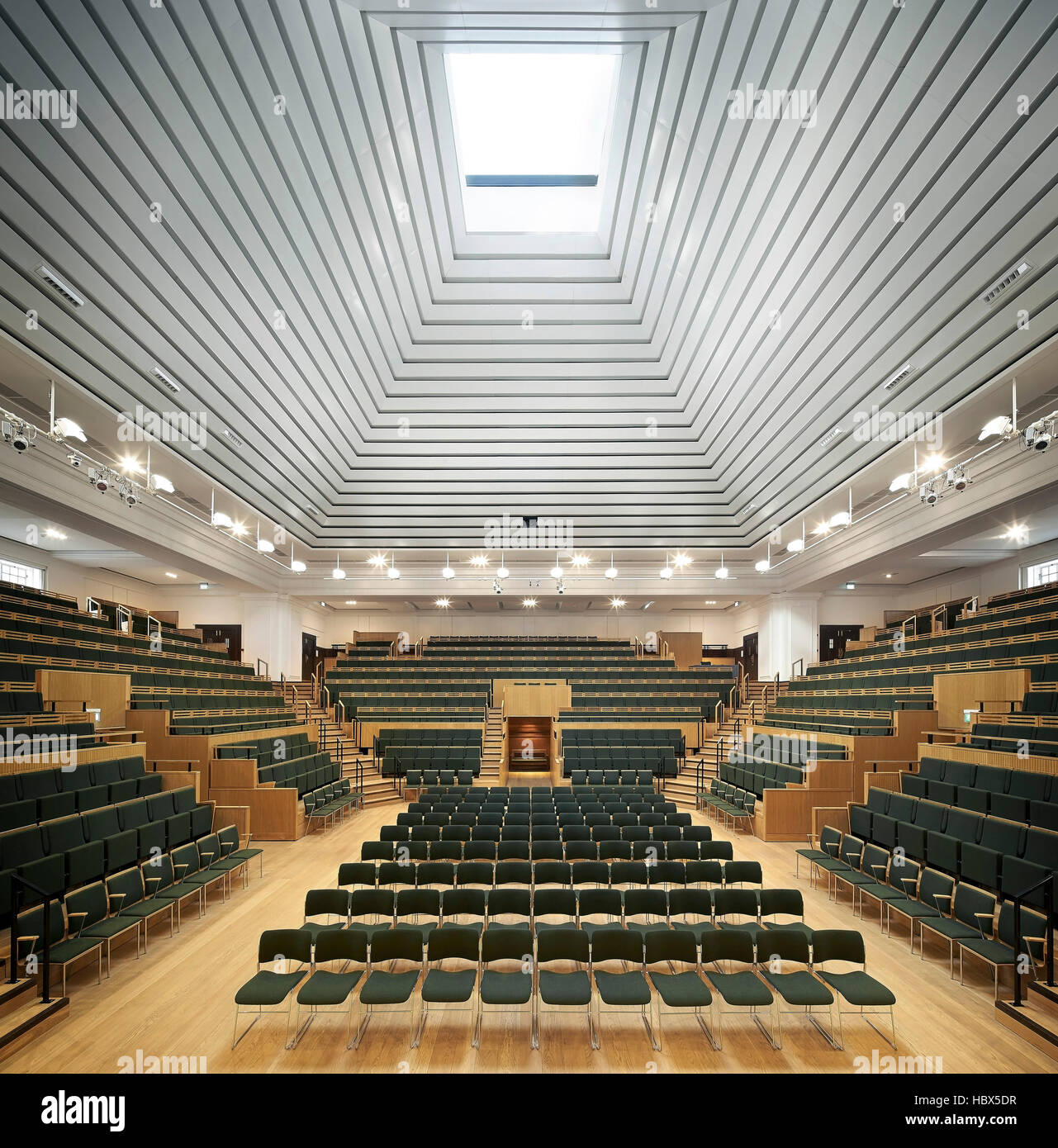 Refurbished congregation hall with rooflight and raked seating. Friends ...