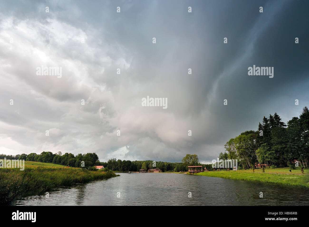 Summer storm landscape. Dramatic cloudy sky. Hurricane and rain in ...