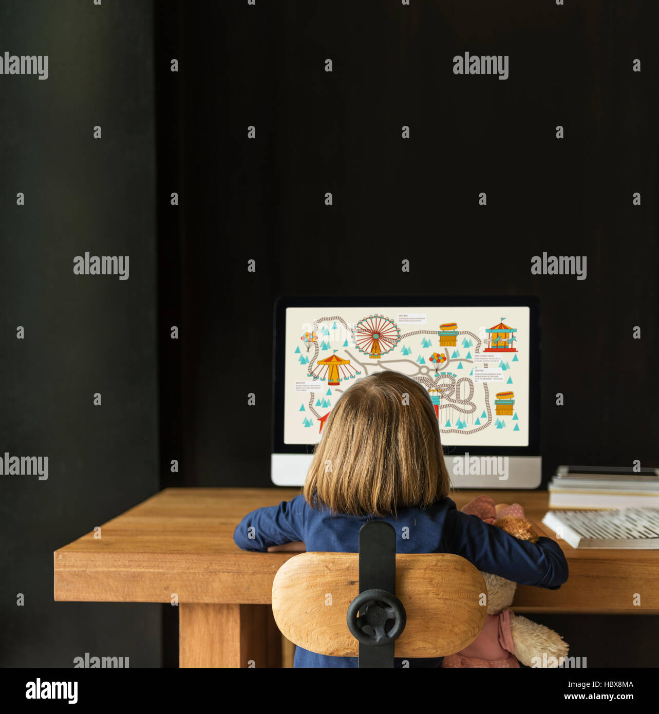 Little Girl Using Computer Concept Stock Photo - Alamy
