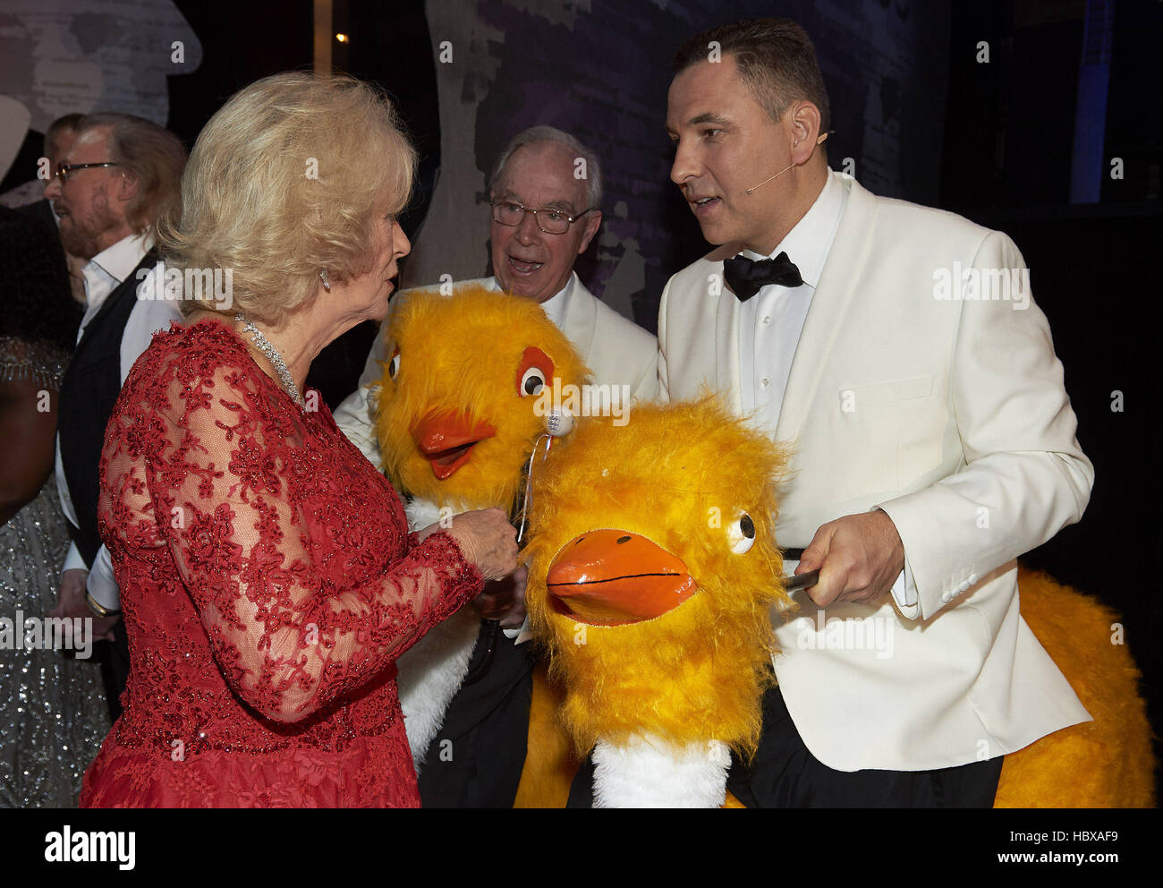The Duchess of Cornwall greets cast members including comedian David ...