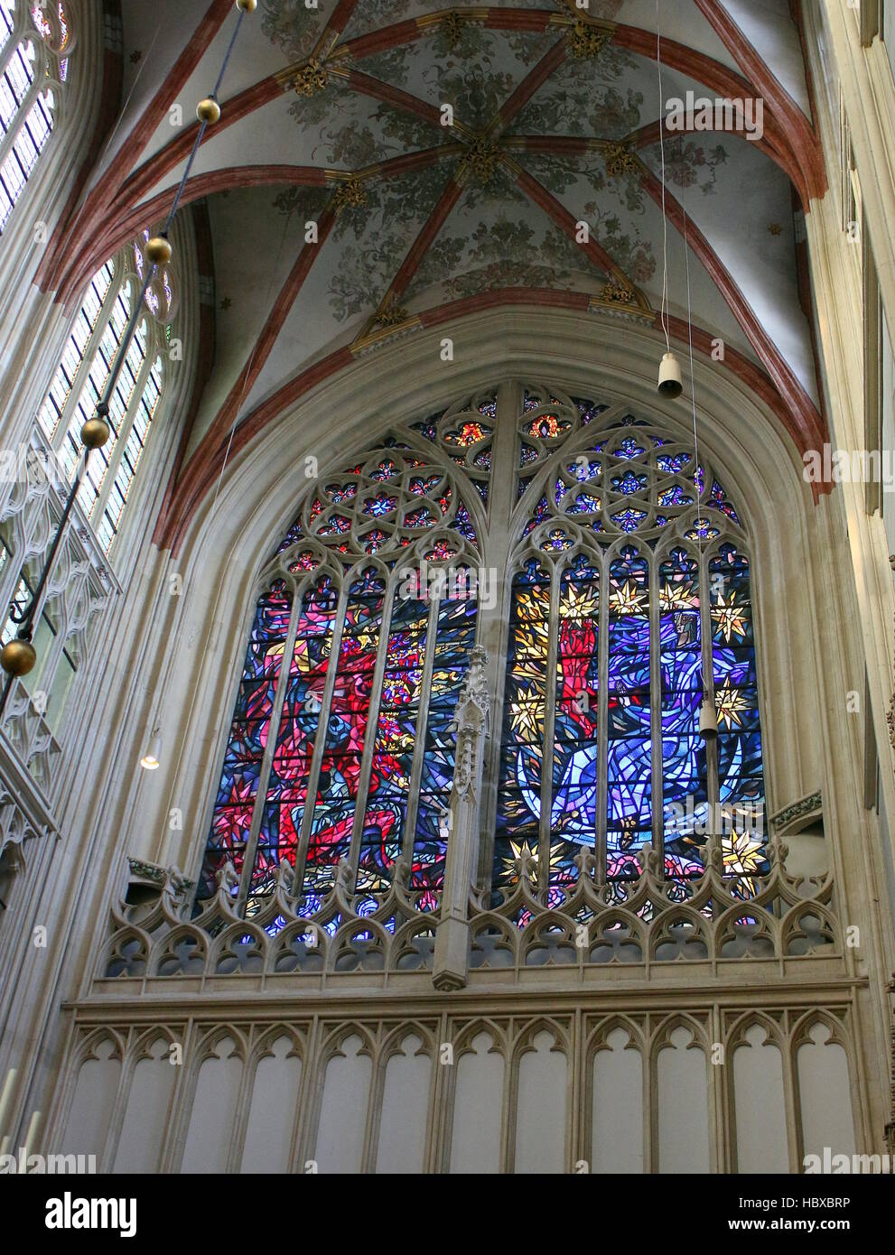 Modern stained-glass windows in transept of medieval Sint ...