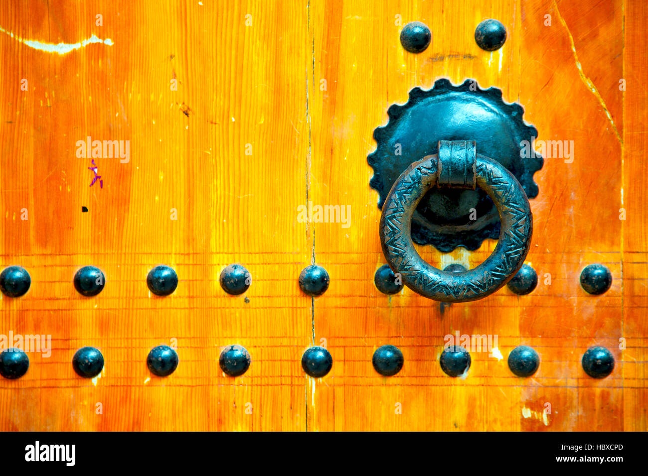 brown morocco in africa the old wood facade home and rusty safe padlock ...