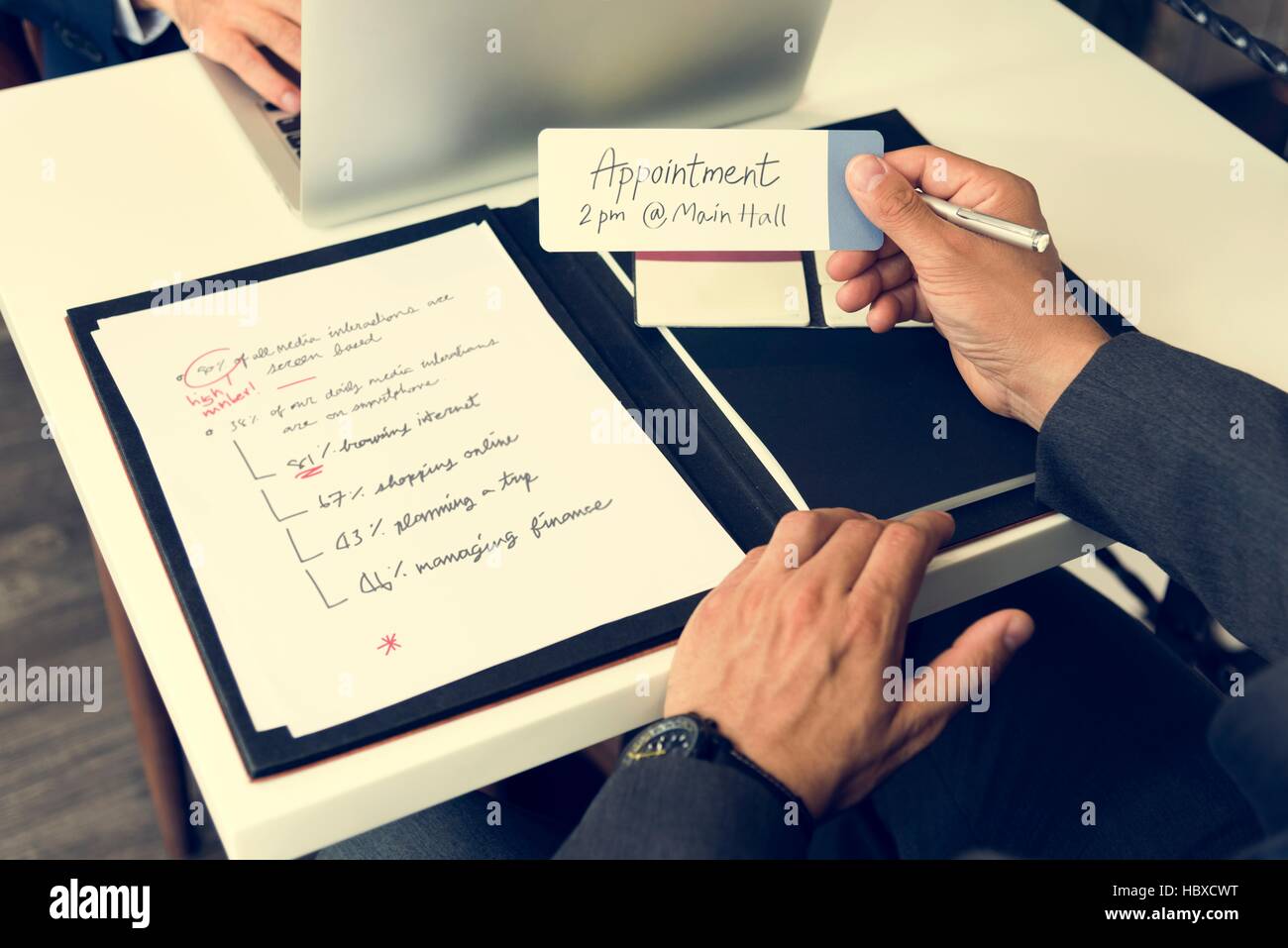Business Man Holding Appointment Note Concept Stock Photo - Alamy