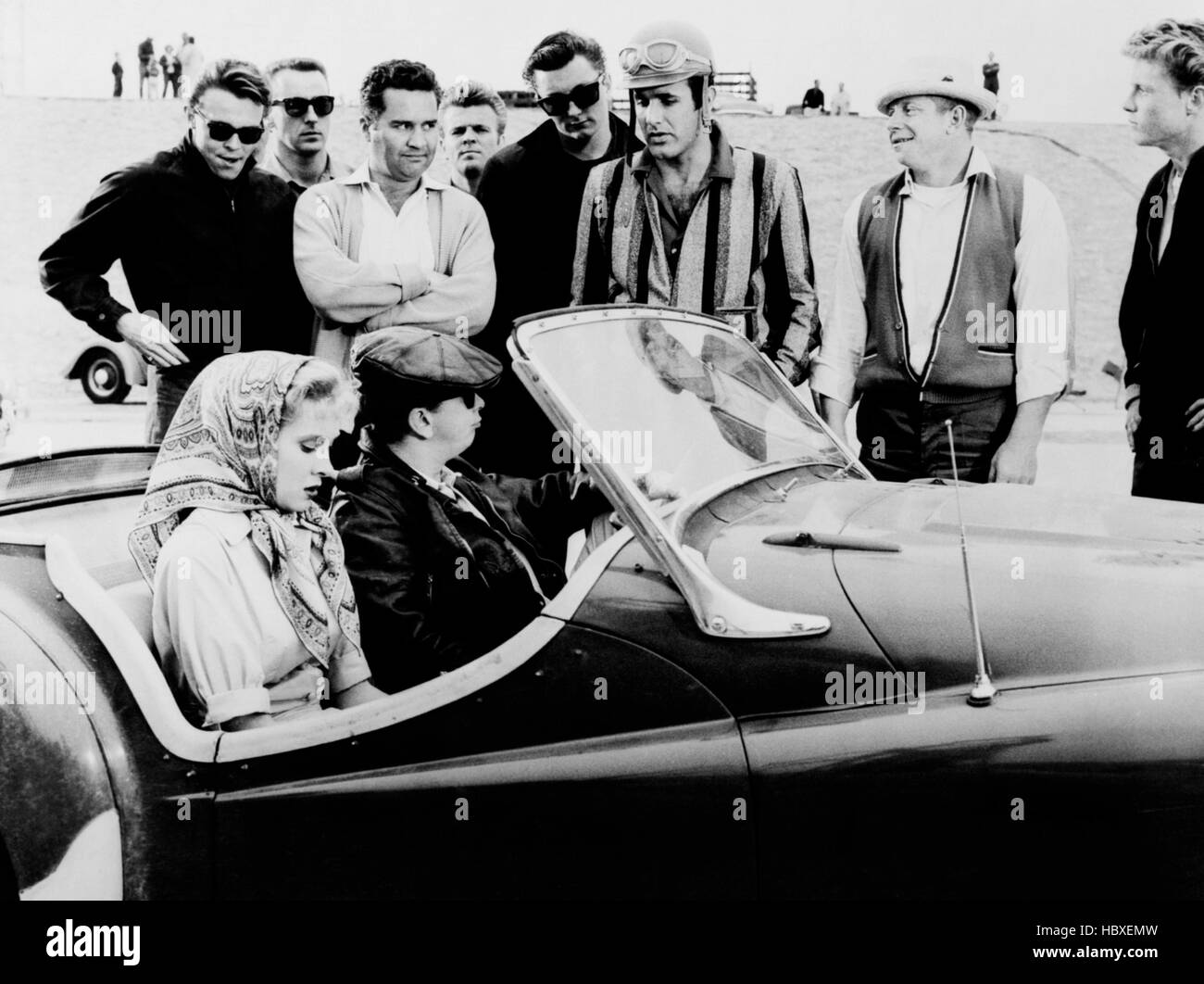 GIRLS TOWN, in car from left: Elinor Donahue, Mel Torme, Dick Contino ...