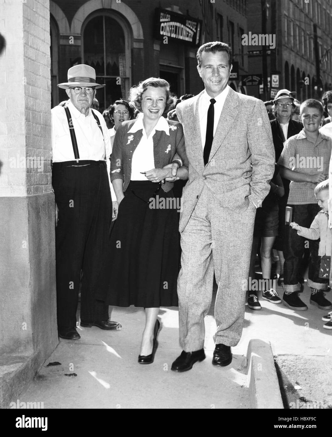 THE GLENN MILLER STORY, from left: June Allysn is visited by husband ...