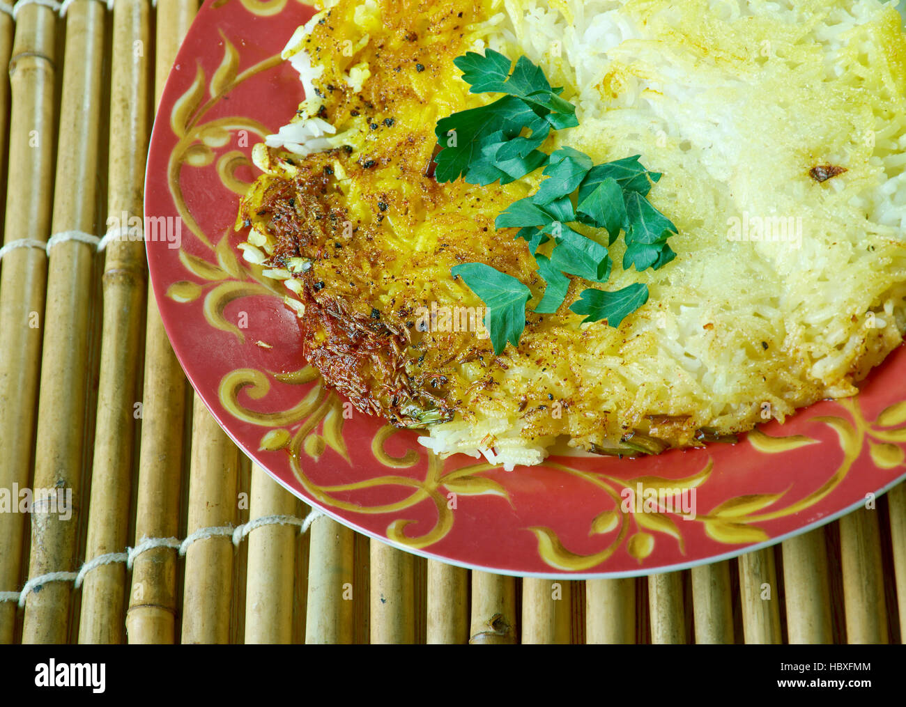 Chelo rice - Persian Steamed White Rice with a Golden Crust Stock Photo ...