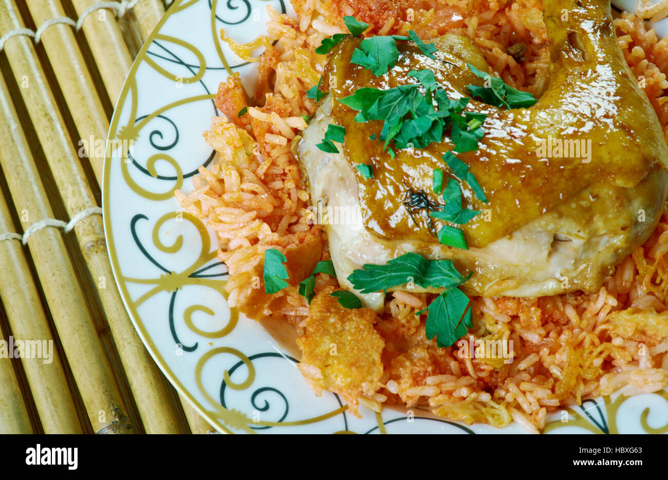 Egyptian Faatah Rice And chicken Meat With Crispy Bread On Bottom Stock ...