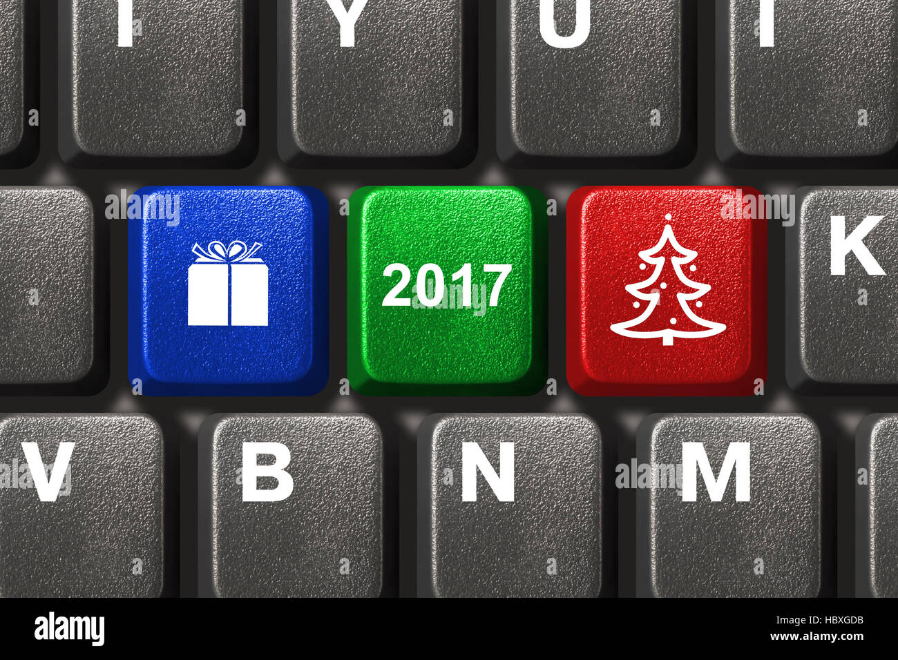 Computer keyboard with Christmas keys Stock Photo - Alamy