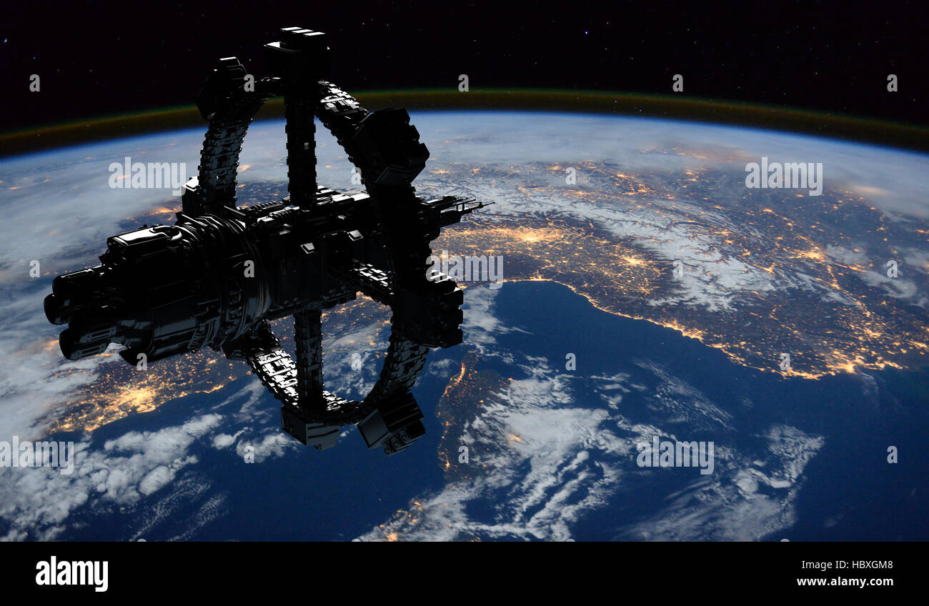 Space Station Orbiting Earth Stock Photo - Alamy