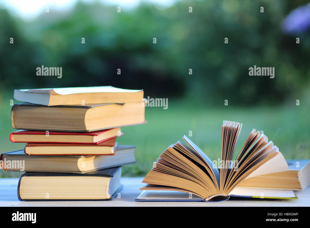 educaion book stack page outdoor Stock Photo - Alamy